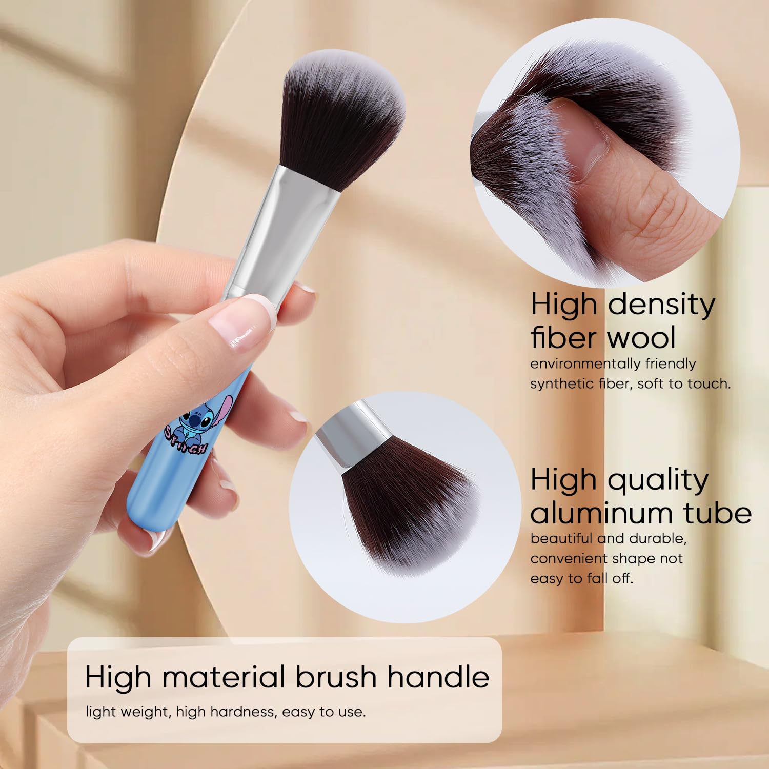 U-CHYTY Cartoon Kitty Makeup Bag with Makeup Brush Plush Stitch Cosmetics Case 8 Pcs Cosmetic Brush Kawaii Capacity Bag for Women -5