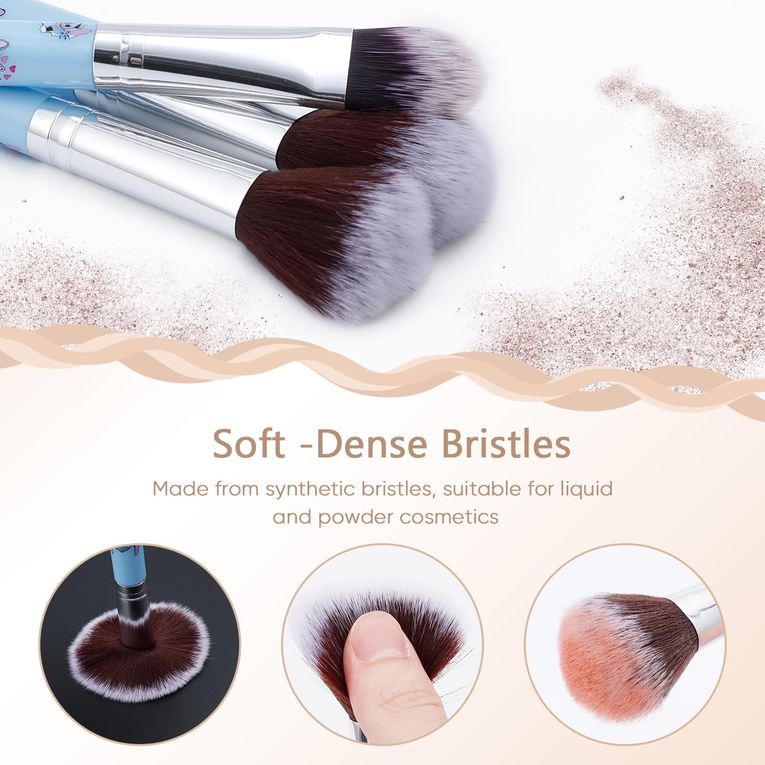 U-CHYTY Cartoon Kitty Makeup Bag with Makeup Brush Plush Stitch Cosmetics Case 8 Pcs Cosmetic Brush Kawaii Capacity Bag for Women -5