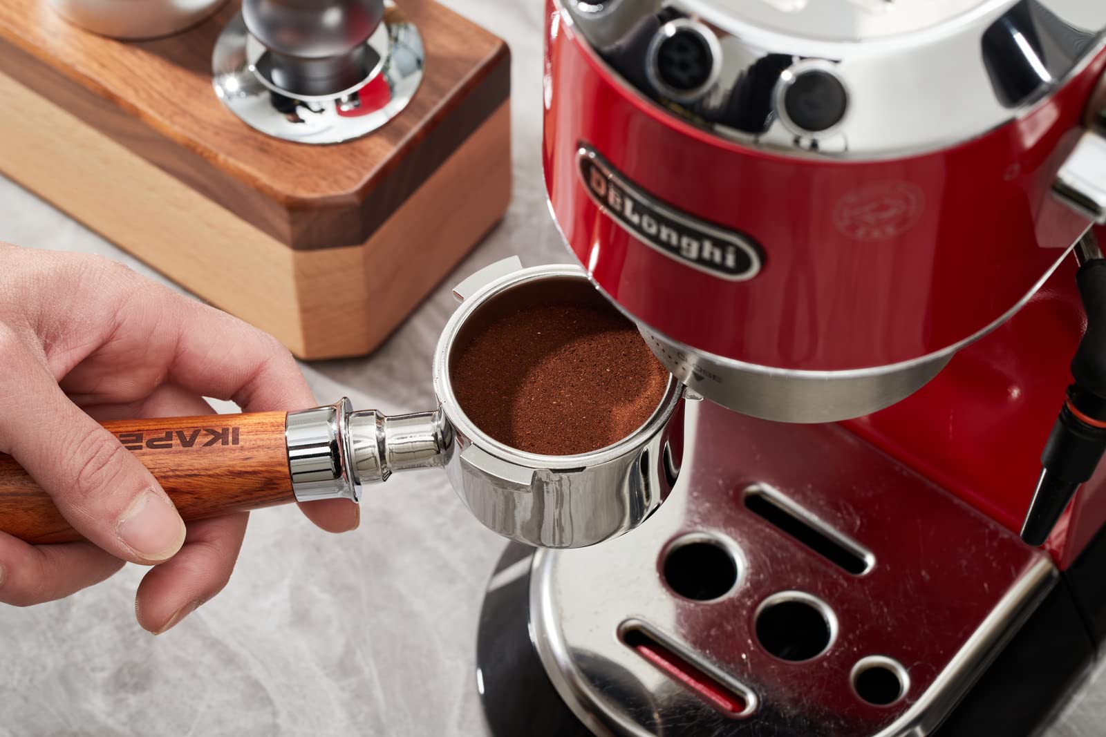 IKAPE Coffee Products, 51mm Bottomless Naked Portafilter Compatible with 51mm Delonghi EC0680, EC0685, SMEG & EUPA Coffee Machines (Included 14g Capacity Filter Basket)