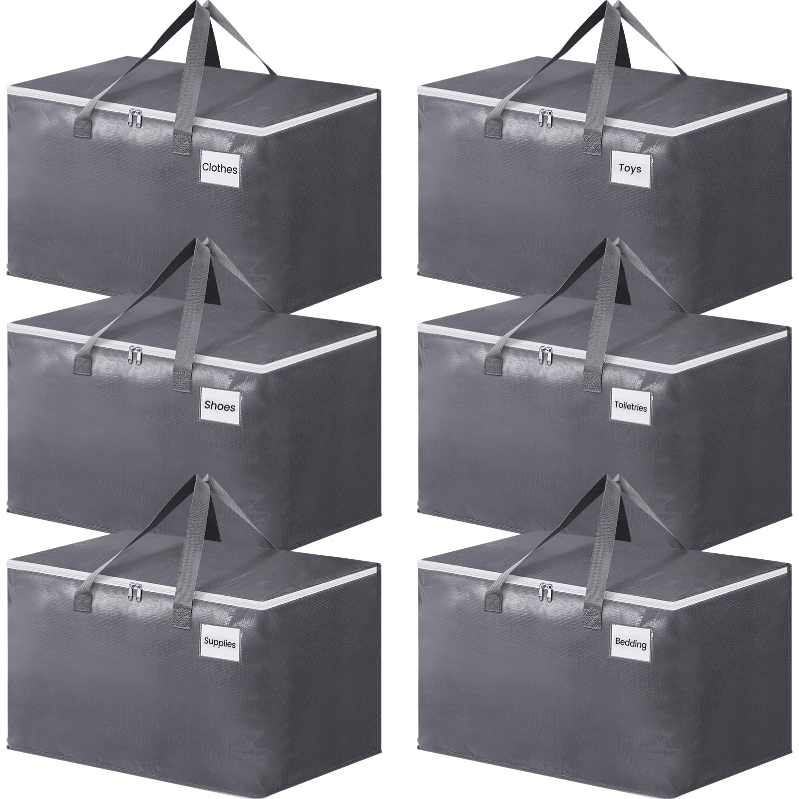 BlissTotes Large Moving Boxes and with Zippers & Handles Moving Supplies with lids, Heavy Duty Totes for Storage Bags for Space Saving, Fold Flat, Moving and Storing 125L, 6 Pack