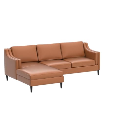 Mjkone Top Grain Leather Sectional Sofa Couch, Luxurious Upholstered Couches with Left Facing Chaise, Modular Lounge & 2-Seater Couch Set for Living Room Apartment Office (Cognac Tan)