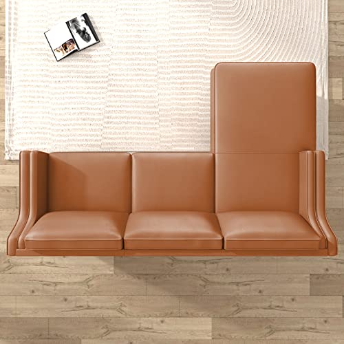 Mjkone Top Grain Leather Sectional Sofa Couch, Luxurious Upholstered Couches with Left Facing Chaise, Modular Lounge & 2-Seater Couch Set for Living Room Apartment Office (Cognac Tan)