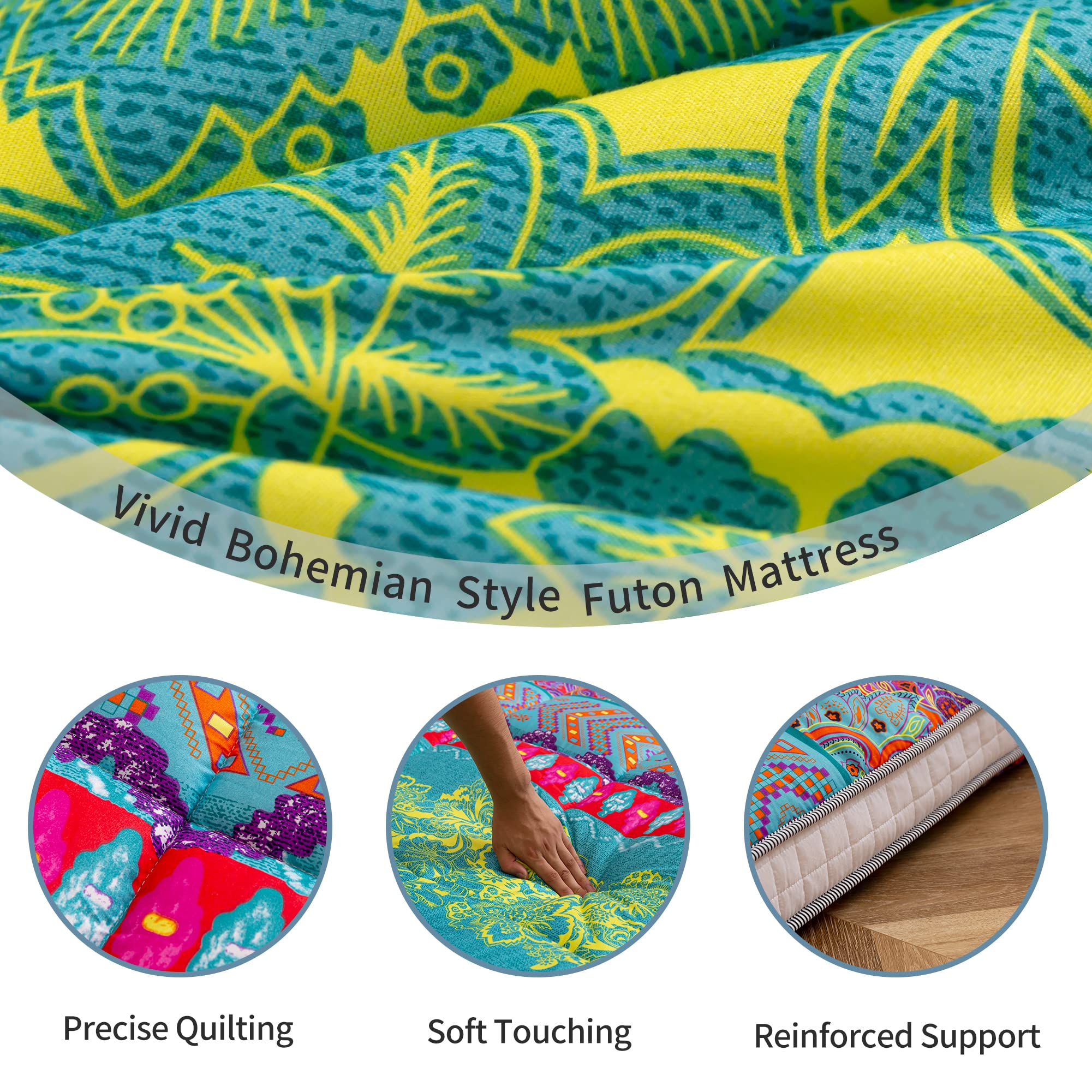 MAXYOYO Queen Futon Floor Mattress Shikibuton Mattress Sleeping Mats for Adults Japanese Mattress Roll Up Mattress Foldable Mattress for Floor, Bohemian B