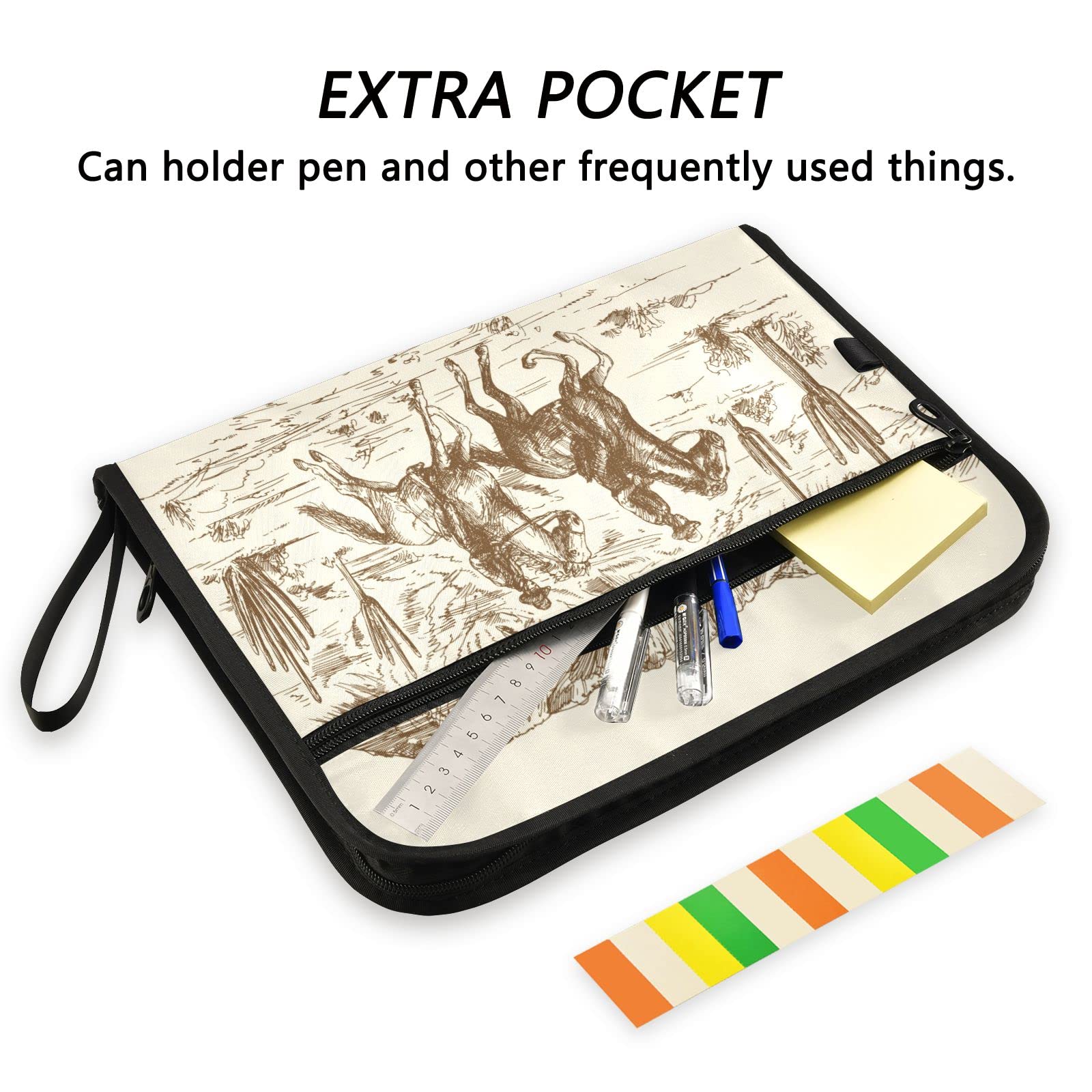 Kcldeci Expanding File Folder 13 Pocket American Wild Western Desert Cowboy Accordion File Folder Document Organizer Expanding Zip File Folder with Zipper Closure Letter A4 Paper Document Accordion Fo