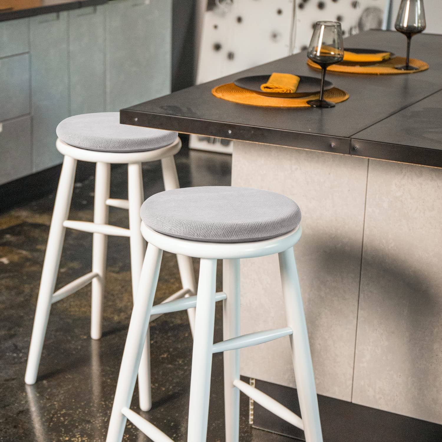 Round Memory Foam Chair Cushion Circle Bar Stool Pad Detachable Chair Seat Cushion with Removable Cover and Rubber Back Anti Slip Kitchen Dining Chair Pad 15 Inches Grey