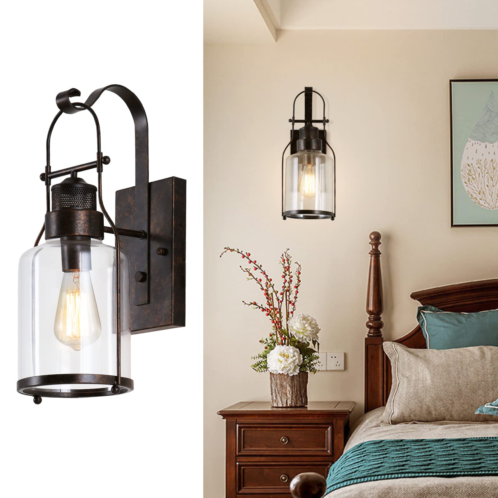 YVAMNAD Industrial Nostalgia Wall Light Rustic Indoor Wall Lamp E26 Iron Art Hallway Light Vintage Bronze Wall Sconce Suitable for Bedside Living Room Corridor Porch Decoration Lamps