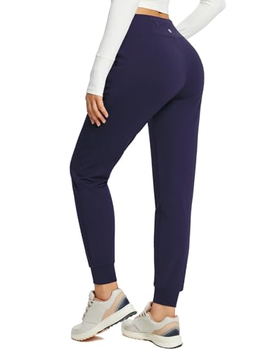 BALEAF Fleece Lined Joggers Women Waterproof Thermal Hiking Pants Sweatpants Track Pants Winter Clothes Running Gear Navy L