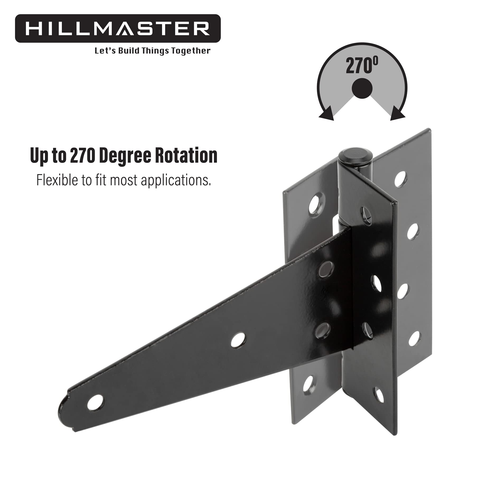 HILLMASTER 6 Inch T-Strap Heavy Duty Shed Door Hinges Gate Strap Hinges Black Tee Hinge Wrought Hardware for Wooden Fences,Yard,Barn Door,Rustproof(2 Pack)