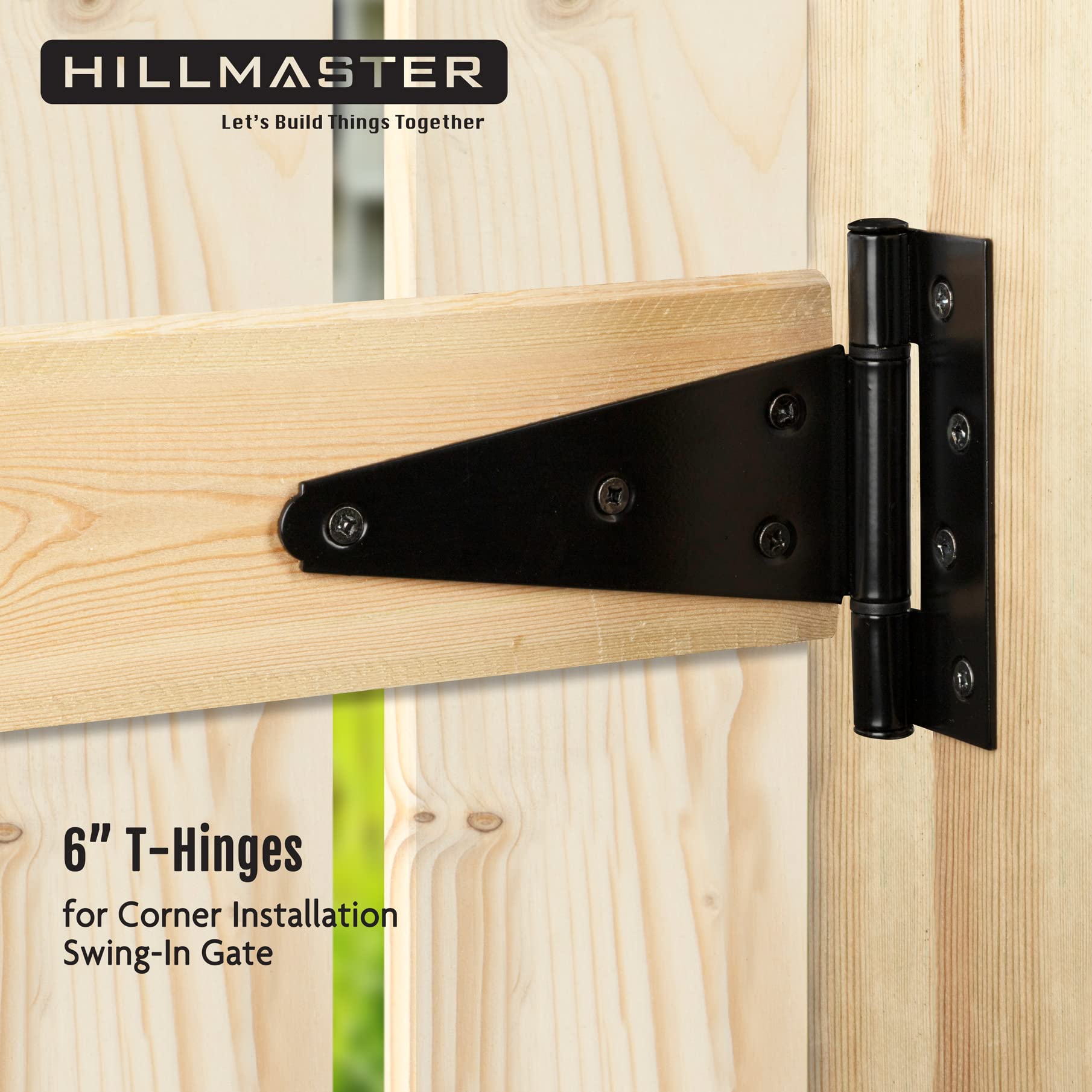 HILLMASTER 6 Inch T-Strap Heavy Duty Shed Door Hinges Gate Strap Hinges Black Tee Hinge Wrought Hardware for Wooden Fences,Yard,Barn Door,Rustproof(2 Pack)