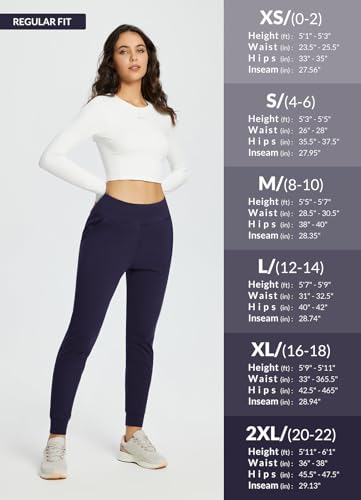 BALEAF Fleece Lined Joggers Women Waterproof Thermal Hiking Pants Sweatpants Track Pants Winter Clothes Running Gear Navy L