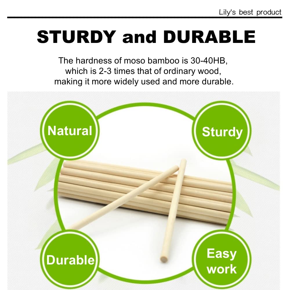 HOPELF 10PCS Bamboo Sticks - 1/2 x 17.5 Inch Dowel Rods for Crafts, DIYers