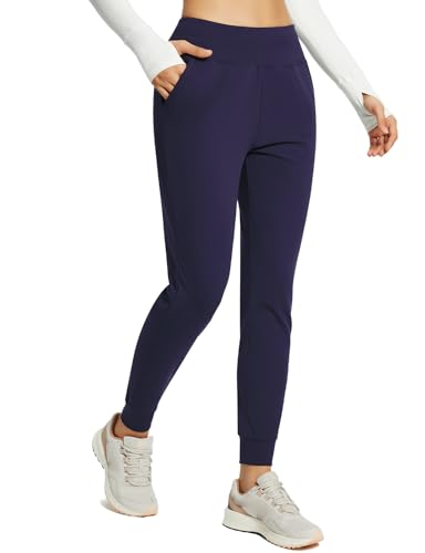 BALEAF Fleece Lined Joggers Women Waterproof Thermal Hiking Pants Sweatpants Track Pants Winter Clothes Running Gear Navy L