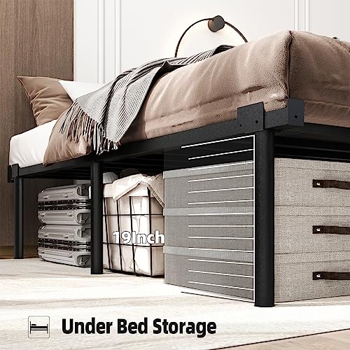 HAAGEEP 20 Inch Tall Platform Bed Frame King Size Metal Bedframe No Box Spring Needed Heavy Duty Mattress Frames High