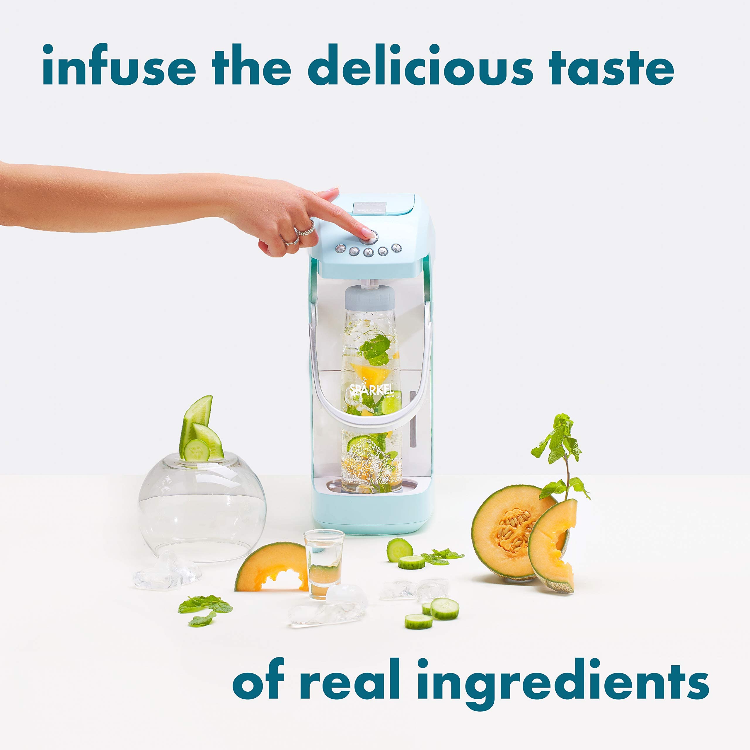 Spärkel Beverage System (White) + 2 Pack Bottles - Sparkling Water and Soda Maker - A New Way of Sparkling - Use Fresh & Natural Ingredients - No CO2 Tank Needed