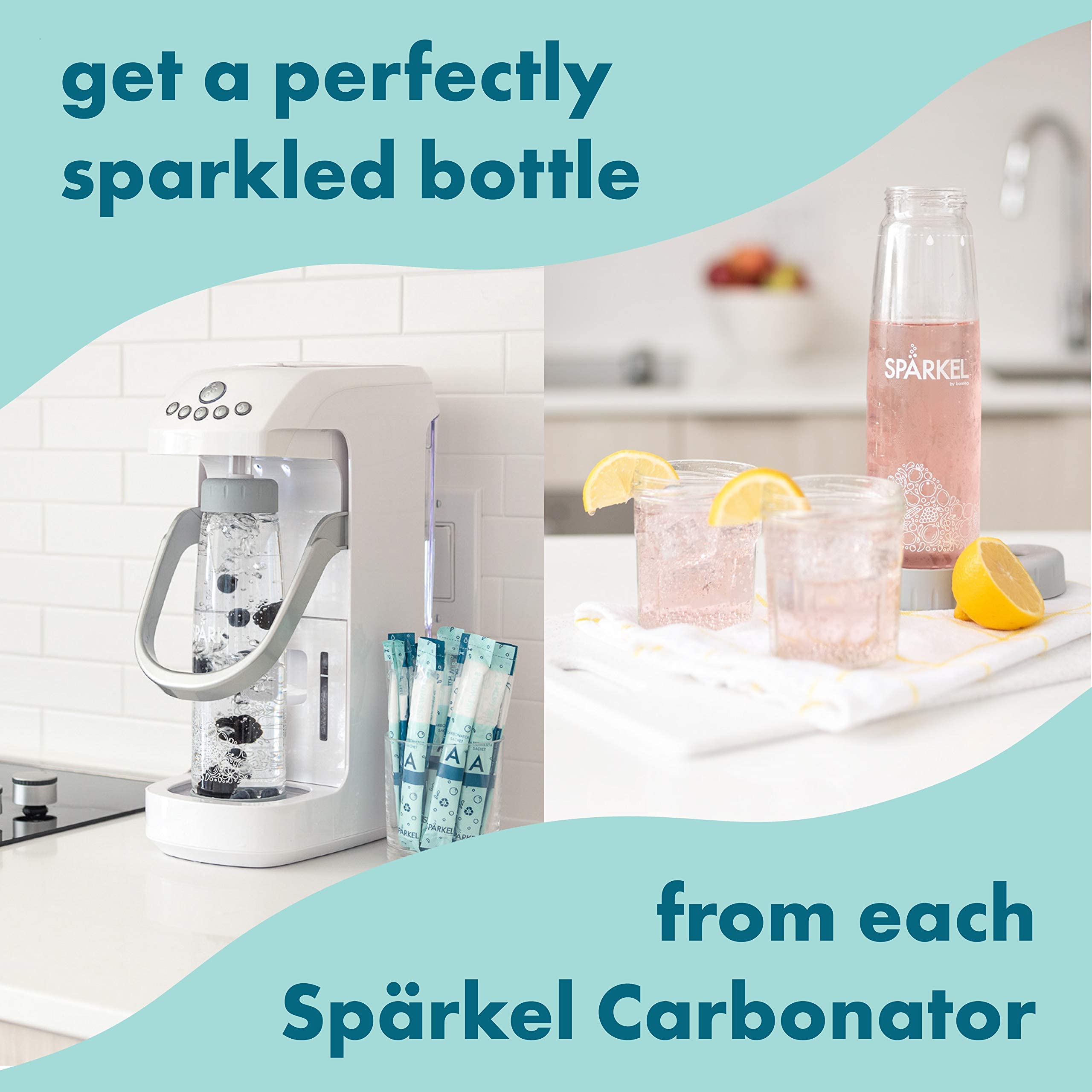Spärkel Beverage System (White) + 2 Pack Bottles - Sparkling Water and Soda Maker - A New Way of Sparkling - Use Fresh & Natural Ingredients - No CO2 Tank Needed