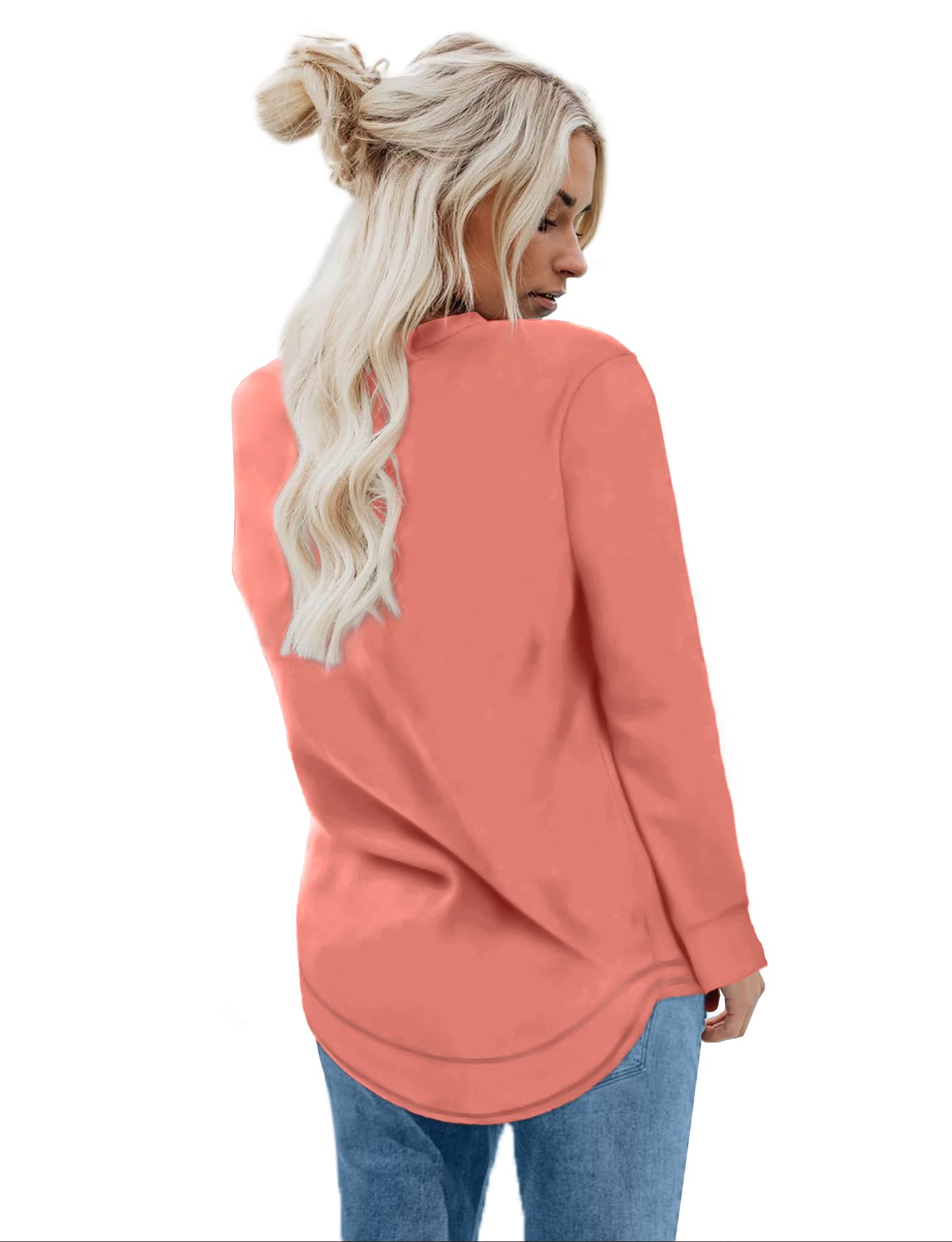 Dofaoo Oversized Sweatshirt for Women Crewneck Lightweight Cute Long Sleeve Tunic Tops Coral XL