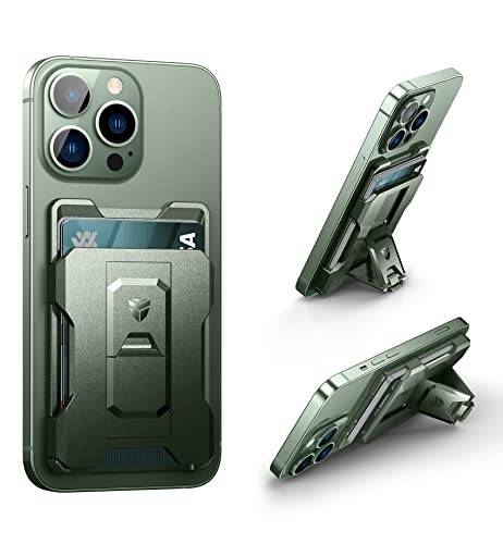 Dexnor Phone Card Holder with Foldable Back Stand, Adhesive Phone Wallet Pouch Sleeve Stick on PC Credit Card ID Case with Finger Grip Kickstand for Most Smartphones (Green)
