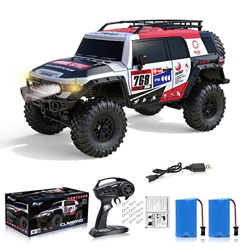 Desdoni RC Cars RC Crawler 1/10 Scale RTR Remote Control Car 4WD 2.4GHz Brushed Offroad Racing Hobby Grade Model Vehicle with LED Lights 2Pcs Battery Toy for Kids and Adults