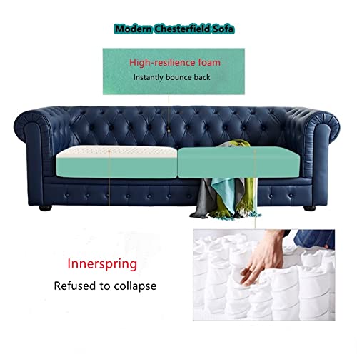 Modern Victorian Couch BIGMAII Beige Faux Leather Chesterfield Upholstered Sofa Button Desgin Rolled Arm 4 Seater Couches for Living Room - 87" L