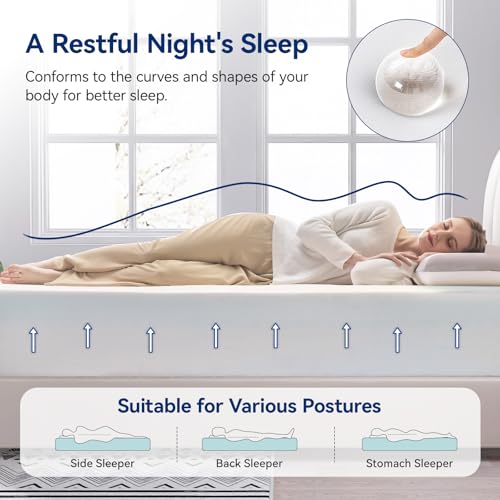 Amazon Basics Memory Foam Mattress, Medium Firm, 12 Inch, Queen, White/Grey