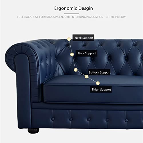 Modern Victorian Couch BIGMAII Beige Faux Leather Chesterfield Upholstered Sofa Button Desgin Rolled Arm 4 Seater Couches for Living Room - 87" L