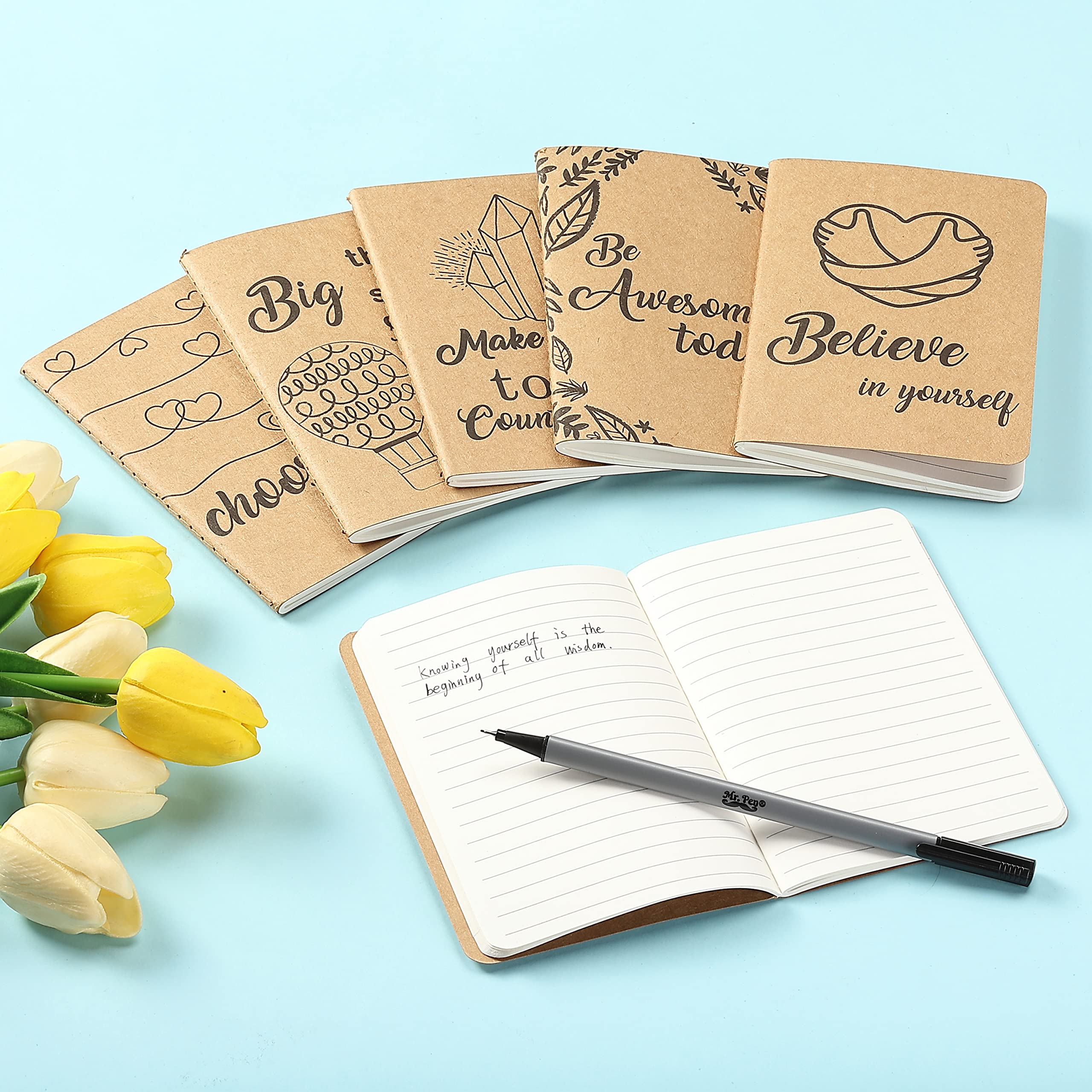 Mr. Pen- Kraft Notebooks, A6 Sized, 4.25 x 5.9, 6 pcs, Mini Notebooks, Small Journal Notebook, Lined Pocket Notebook, Mini Notebook, Cute Mini Notebook, Kraft Paper Notebook, a6 Notebook