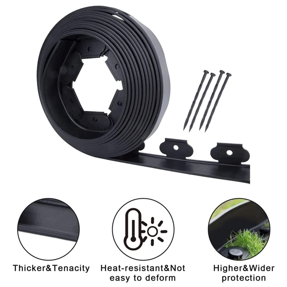 40 FT No Dig Garden Edging Kits with 40 Spikes, 2 inch High Heavy-Duty Plastic Garden Edging Border for Landscaping, Flower Gardens, Lawn (40FT, Black)