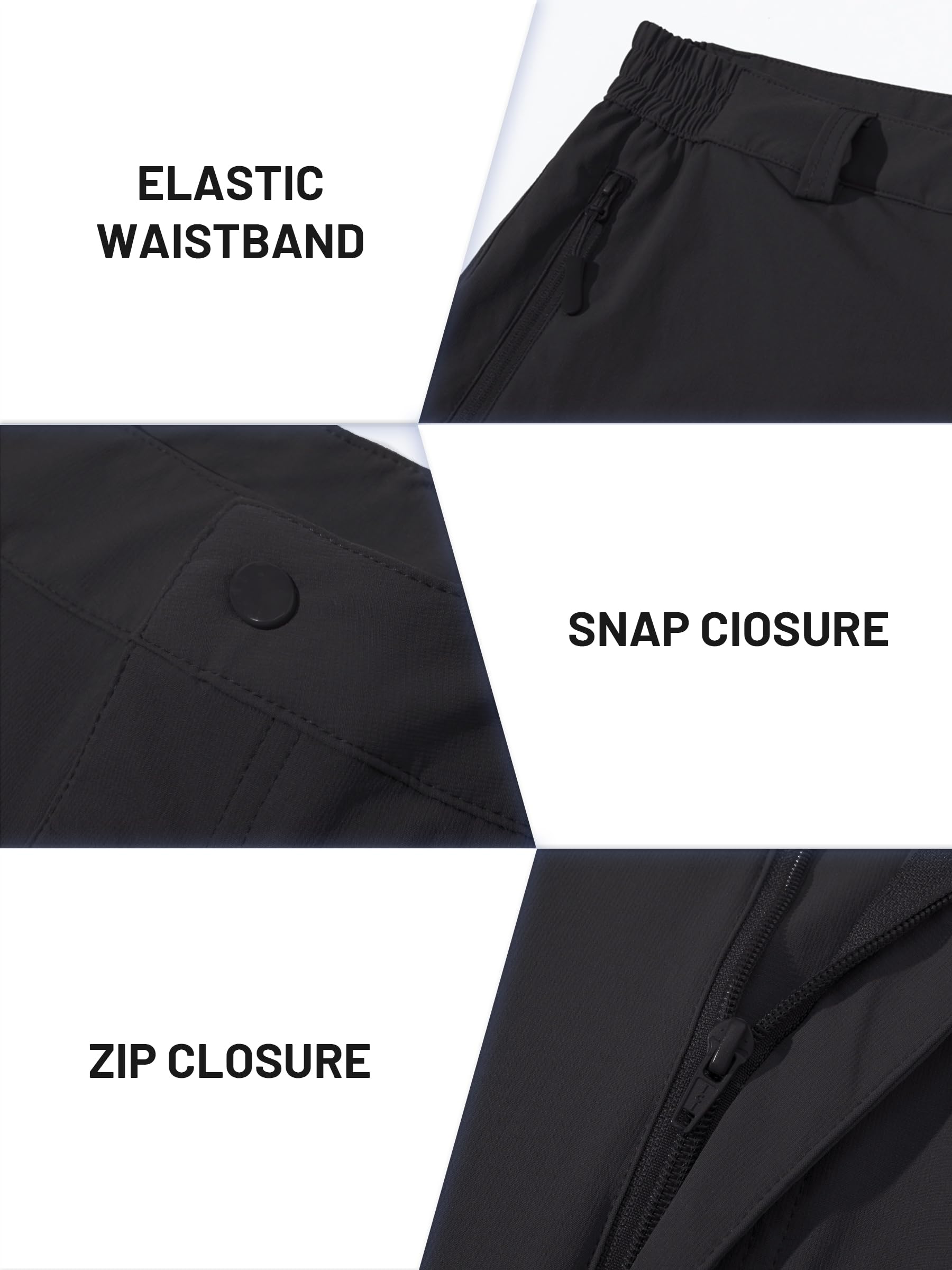 TACVASEN Mens Hiking Shorts Lightweight Quick Dry Black Cargo Fishing Shorts Water Resistant Golf Shorts with Pockets