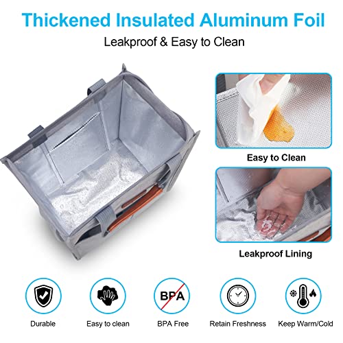 Lacdo Lunch Bag for Women Men Insulated Lunch Tote Bags Waterproof Reusable Lunch Box Soft Cooler with Pockets for Work Travel Picnic, Gray