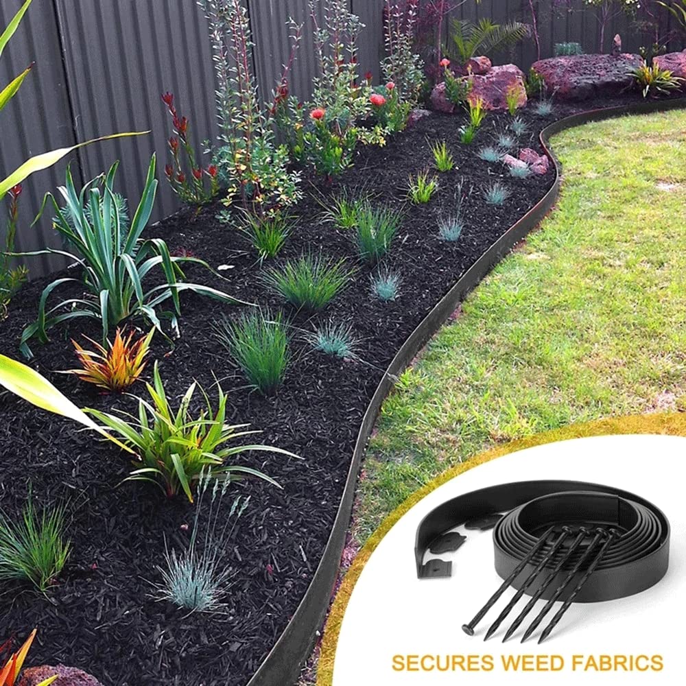 40 FT No Dig Garden Edging Kits with 40 Spikes, 2 inch High Heavy-Duty Plastic Garden Edging Border for Landscaping, Flower Gardens, Lawn (40FT, Black)