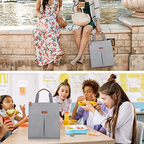 Lacdo Lunch Bag for Women Men Insulated Lunch Tote Bags Waterproof Reusable Lunch Box Soft Cooler with Pockets for Work Travel Picnic, Gray