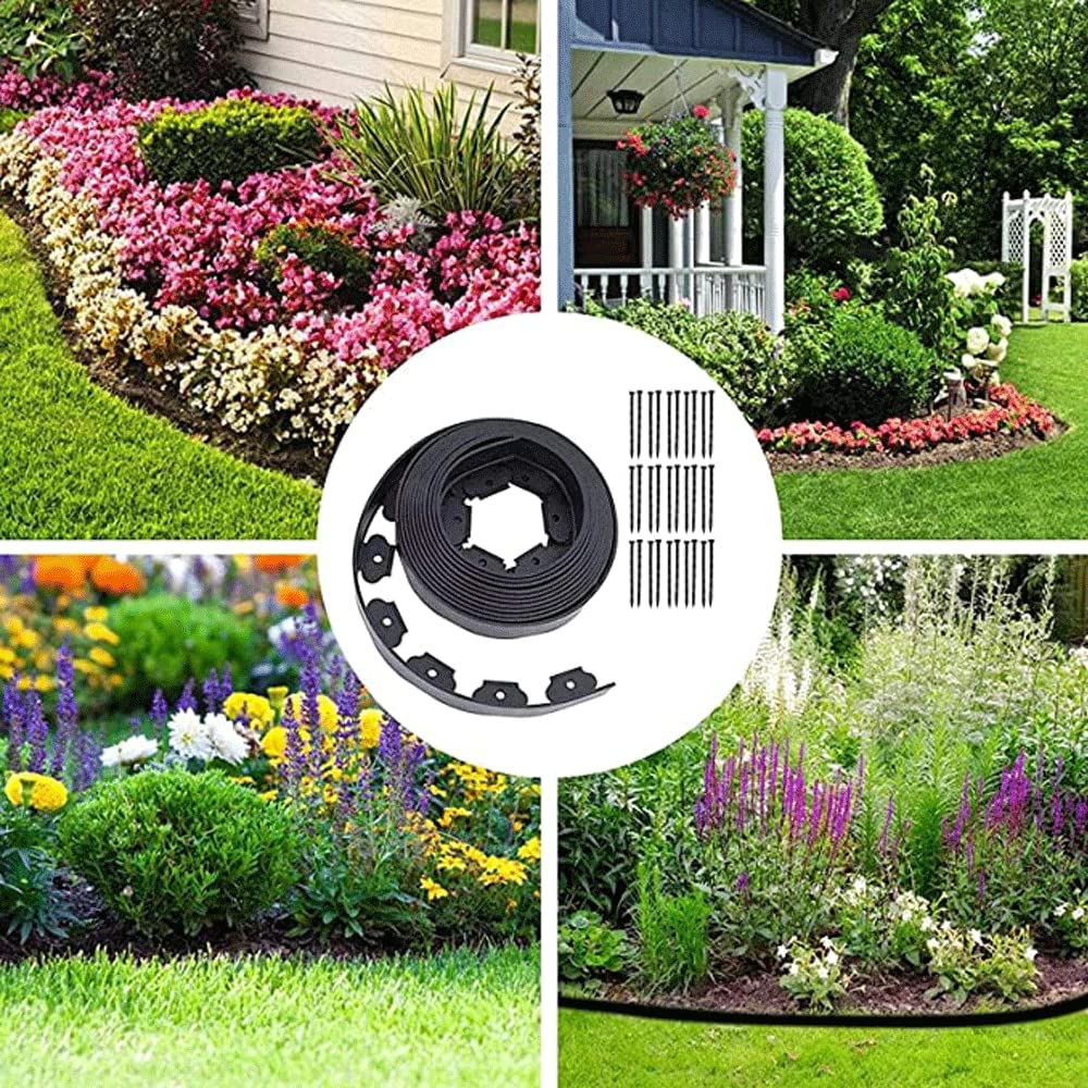 40 FT No Dig Garden Edging Kits with 40 Spikes, 2 inch High Heavy-Duty Plastic Garden Edging Border for Landscaping, Flower Gardens, Lawn (40FT, Black)