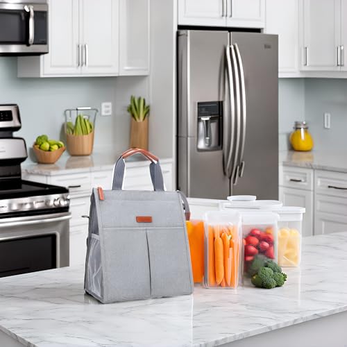 Lacdo Lunch Bag for Women Men Insulated Lunch Tote Bags Waterproof Reusable Lunch Box Soft Cooler with Pockets for Work Travel Picnic, Gray