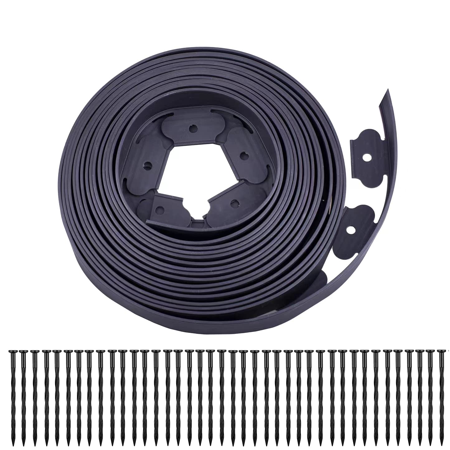 40 FT No Dig Garden Edging Kits with 40 Spikes, 2 inch High Heavy-Duty Plastic Garden Edging Border for Landscaping, Flower Gardens, Lawn (40FT, Black)