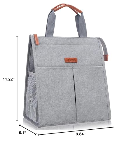 Lacdo Lunch Bag for Women Men Insulated Lunch Tote Bags Waterproof Reusable Lunch Box Soft Cooler with Pockets for Work Travel Picnic, Gray
