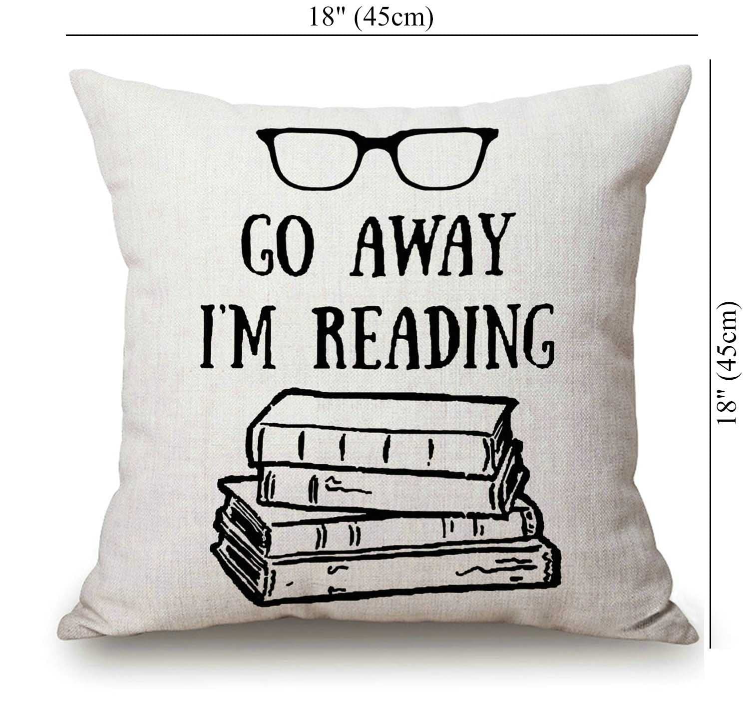 Book Lover Reading Books Club Librarian Black Glasses Go Away I'm Reading Cotton Linen Throw Pillow Case Home Decorative Cushion Cover for Sofa Couch Bedding 18x18 Inches