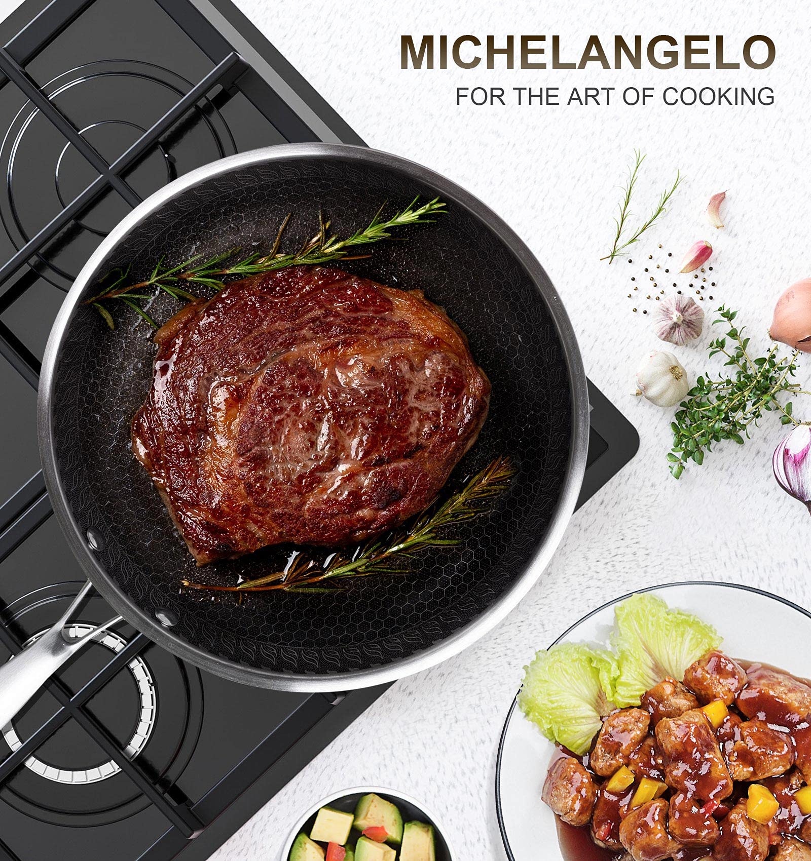MICHELANGELO Premium Stainless Steel Saucepan Set 1Qt & 2Qt,10 Inch Stainless Steel Frying Pan with Lid