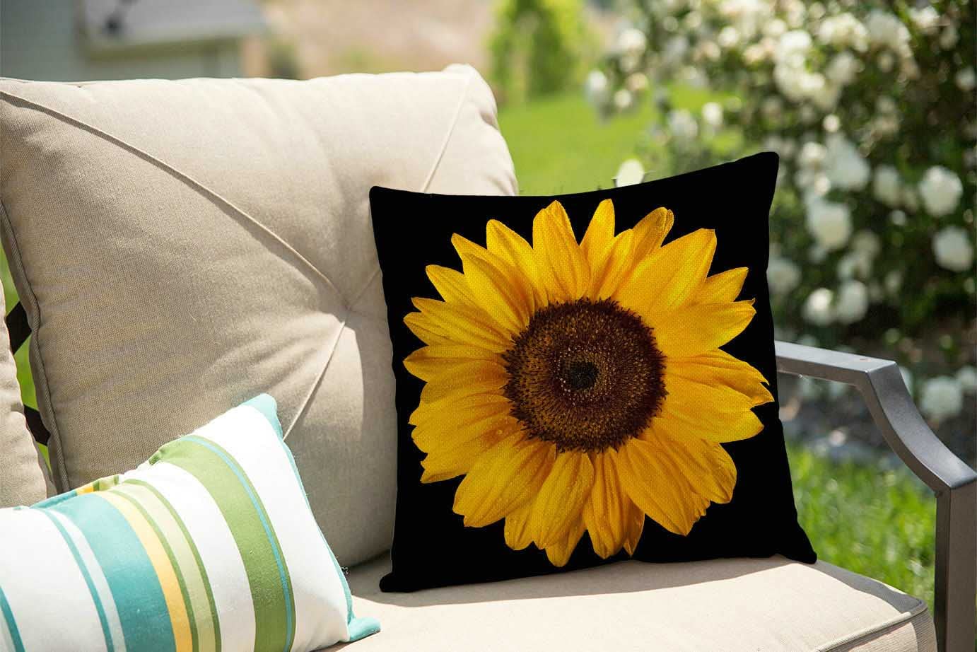 Sunflower Decorations Pillow Cover Blossom Black and Yellow Farmhouse Decor Throw Pillow Cases Cushion Cover 18 x 18 Inch Home Decoration