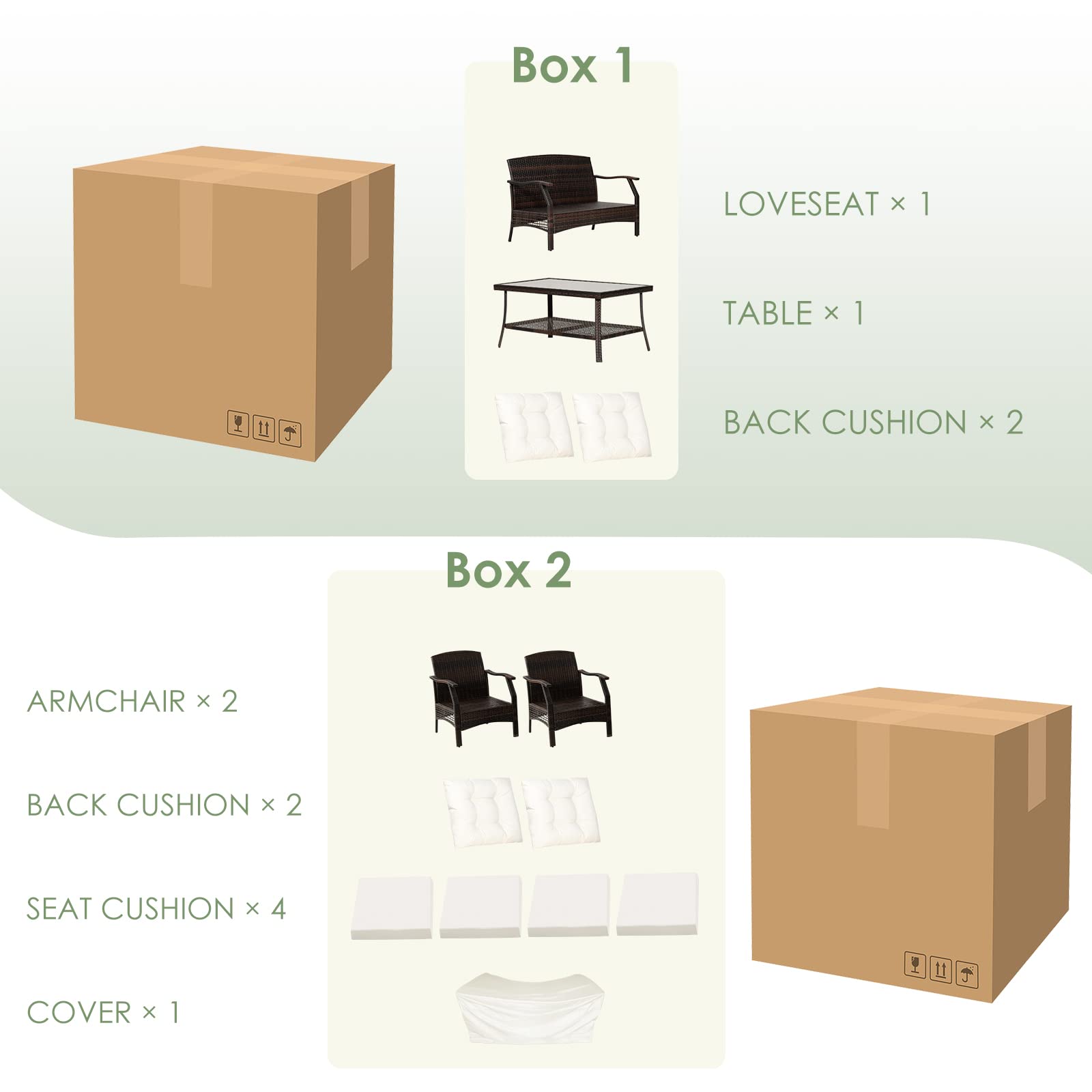 Tangkula 4 Pieces Outdoor Rattan Furniture Set, Patiojoy Outdoor Wicker Sofa Set with Tempered Glass Coffee Table, Loveseat, 2 Single Sofas, Sectional Sofa Set with Waterproof Cover
