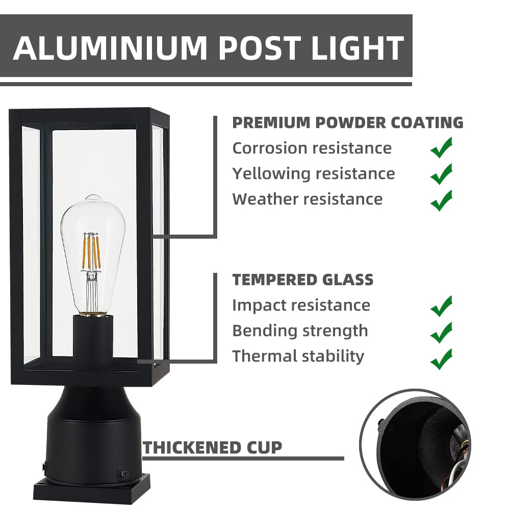 Windben Outdoor Post Light,Lamp Post Light Fixture,Post Lantern with Pier Mount Base,Matte Black,5 inches,Suitable for Gardens,Yards,Balconies or Entrances,etc