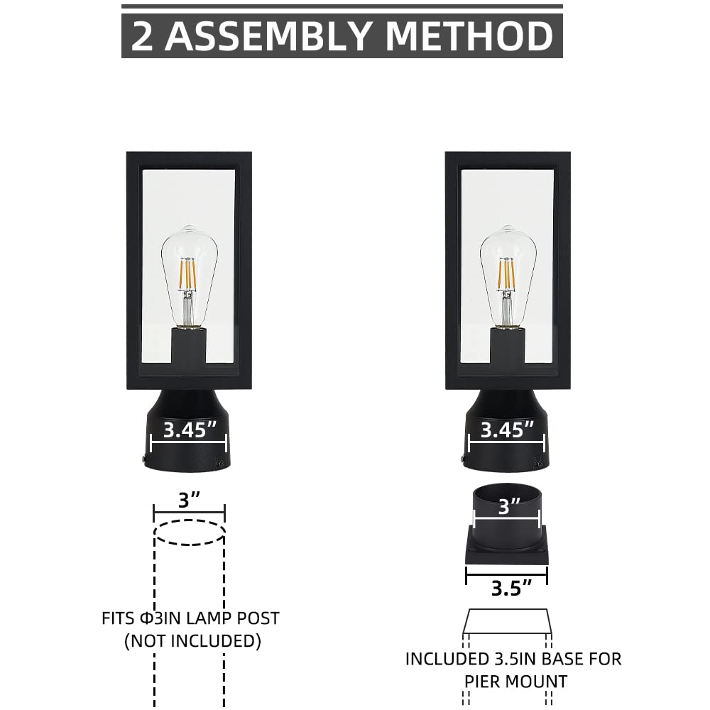 Windben Outdoor Post Light,Lamp Post Light Fixture,Post Lantern with Pier Mount Base,Matte Black,5 inches,Suitable for Gardens,Yards,Balconies or Entrances,etc