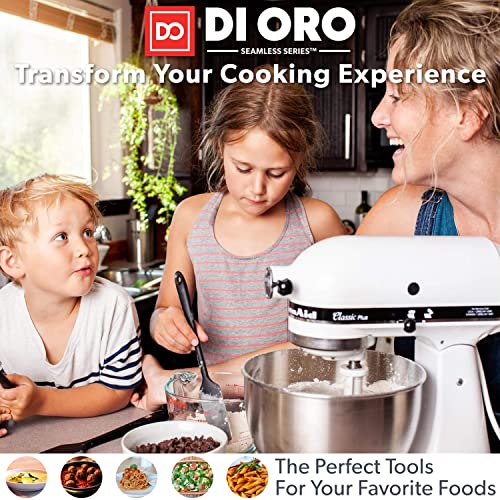 DI ORO Silicone Spoons for Cooking - Large Kitchen Spoons for Mixing, Serving, & Stirring - 600°F Heat-Resistant Non Stick Utensils – Big Solid & Slotted Basting Spoons - Dishwasher Safe (2pc, Black)