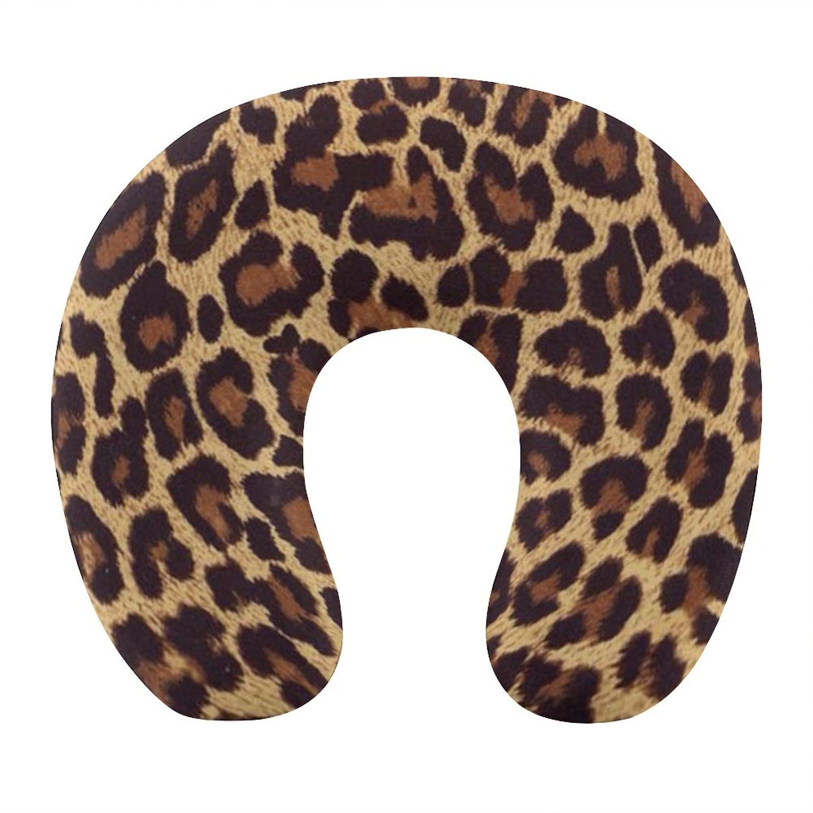 SWEET TANG Memory Foam Travel Neck Pillow U Shaped Pillow Portable Pillows Machine Washable for Travel, Watching Movies, Nap, Office, Driving (Cool Cheetah Leopard Print)