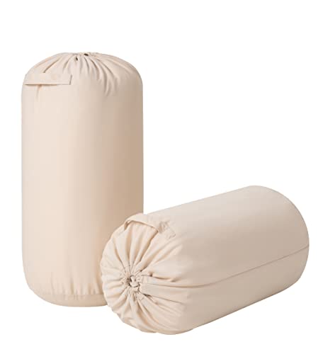 ECOWAN LIVING 8Gal Cylindrical Clothes Blanket Quilt Pillow Storage Bag, Closet Organizer Storage Container, Reusable Drawstring Packing Bag, Durable Handle, Moistureproof(Beige, M, 2 bag)