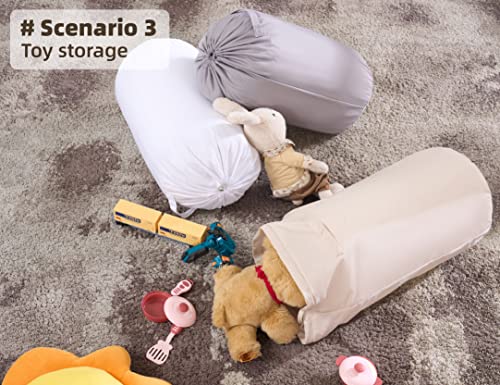 ECOWAN LIVING 8Gal Cylindrical Clothes Blanket Quilt Pillow Storage Bag, Closet Organizer Storage Container, Reusable Drawstring Packing Bag, Durable Handle, Moistureproof(Beige, M, 2 bag)
