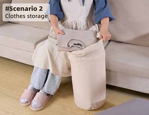 ECOWAN LIVING 8Gal Cylindrical Clothes Blanket Quilt Pillow Storage Bag, Closet Organizer Storage Container, Reusable Drawstring Packing Bag, Durable Handle, Moistureproof(Beige, M, 2 bag)