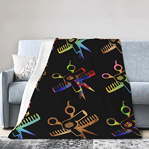 Scissors and Comb Hair Stylist Salon Black Soft Throw Blanket All Season Microplush Warm Blankets Lightweight Tufted Fuzzy Flannel Fleece Throws Blanket for Bed Sofa Couch 50x60in
