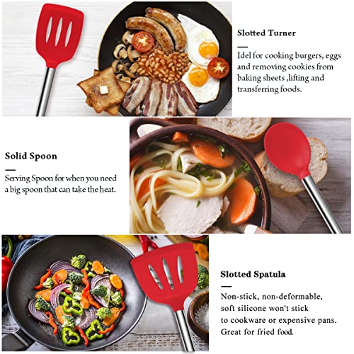 Silicone Cooking Utensil Set,Kitchen Utensils 26 Pcs Cooking Utensils Set,Non-stick Heat Resistant Silicone,Cookware with Stainless Steel Handle - Red