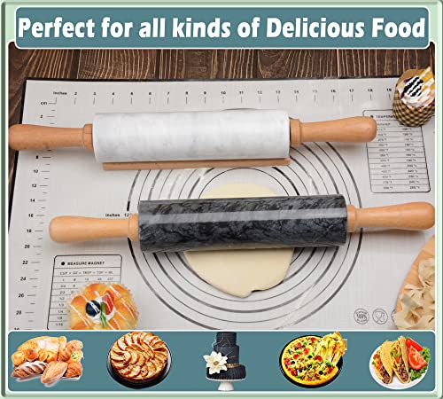 SIPARUI Marble Rolling Pin with Wooden Cradle Thick Handle Set for Baking,18.5 inch Premium Quality Polished Roller for Pizza Dough,Fondant,Pie Crust,Non-Stick Surface Easy to Clean(White)