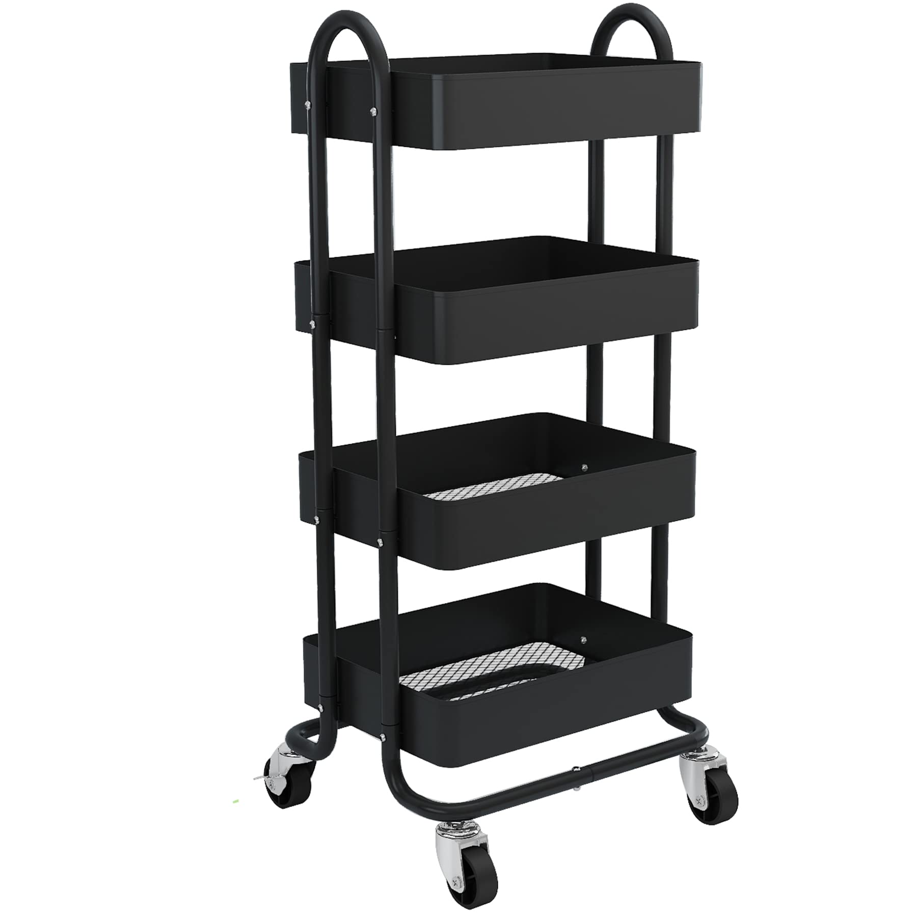 MIOCASA 4-Tier Metal Utility Rolling Cart, Heavy Duty Multifunction Cart with Lockable Casters, Easy to Assemble, Suitable for Office, Bathroom, Kitchen, Garden (Black)